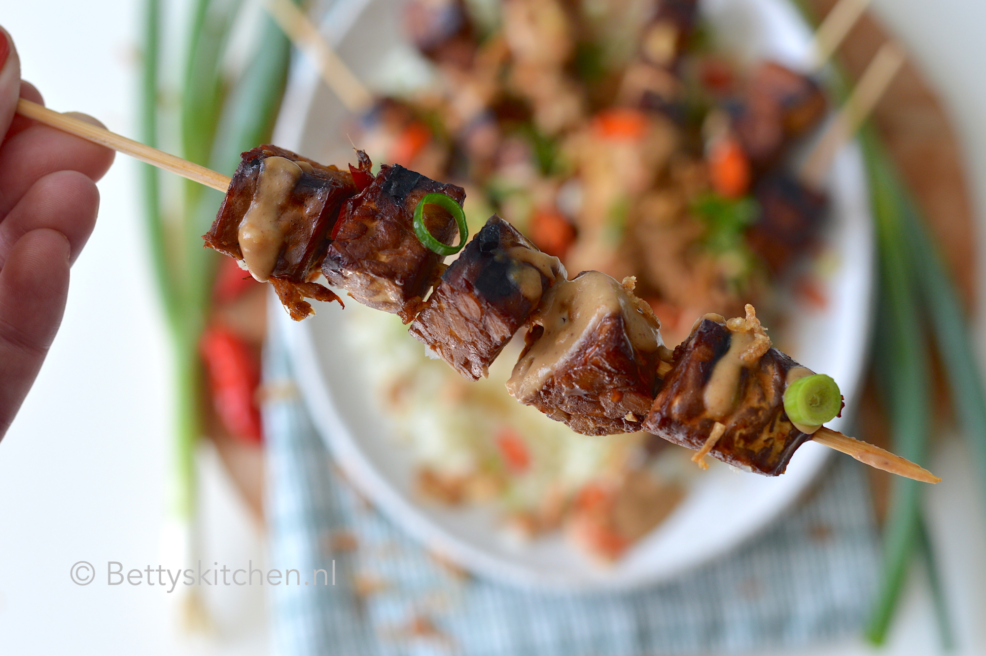 Vegan Tempeh Sate met pindasaus - (video) | Recept | Betty's Kitchen
